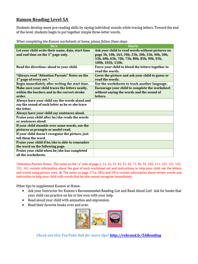 Kumon Reading Level 5A Tip Sheet 2 | PDF
