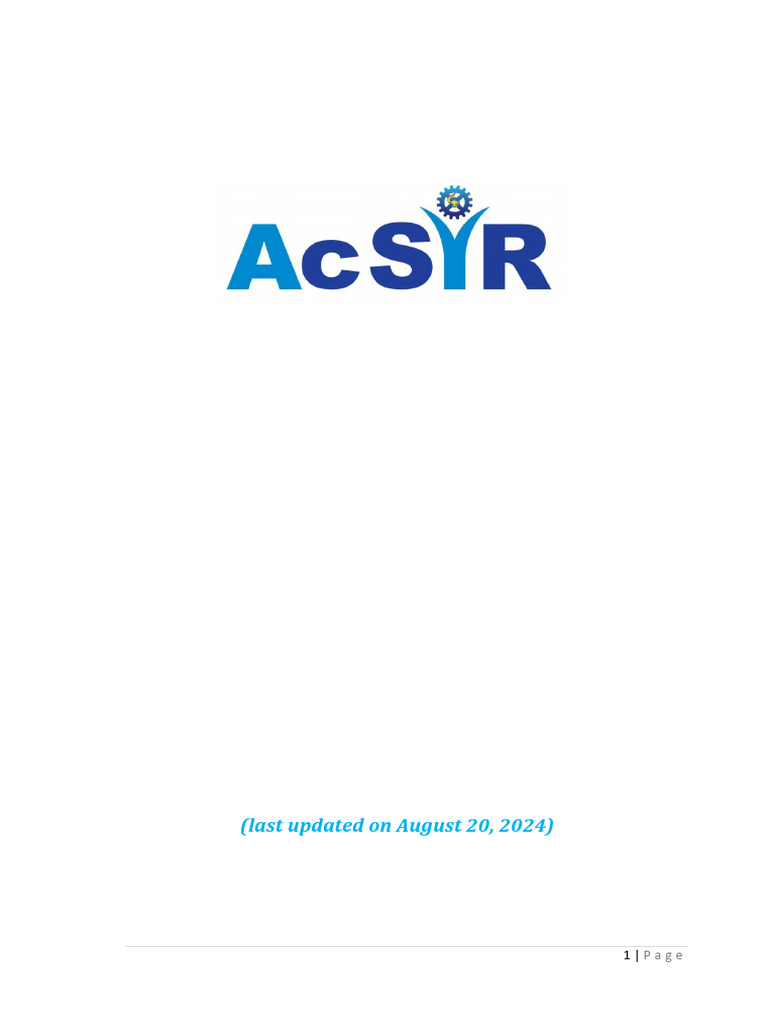 AcSIR Handbook - Updated As On 20.08.2024 | PDF | Thesis | Technology & Engineering