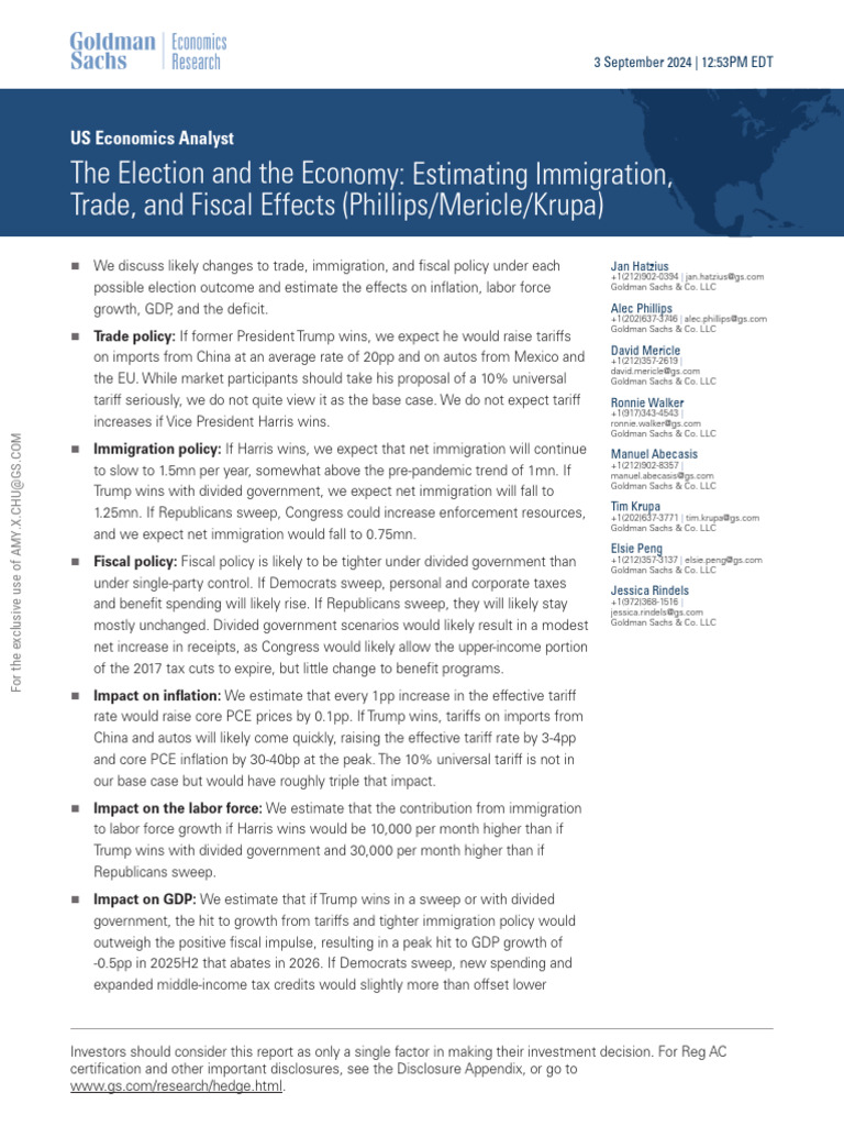 US Economics Analyst - The Election and The Economy - Estimating ...