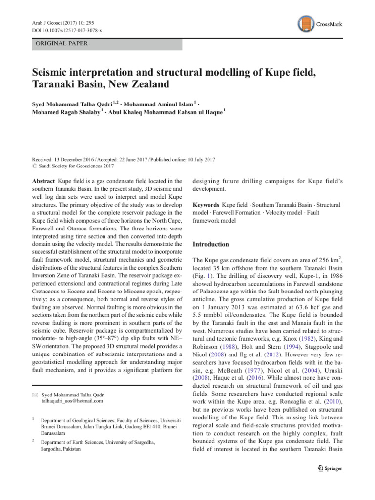 Seismic Interpretation and Structural Modelling of Kupe Field, Taranaki ...