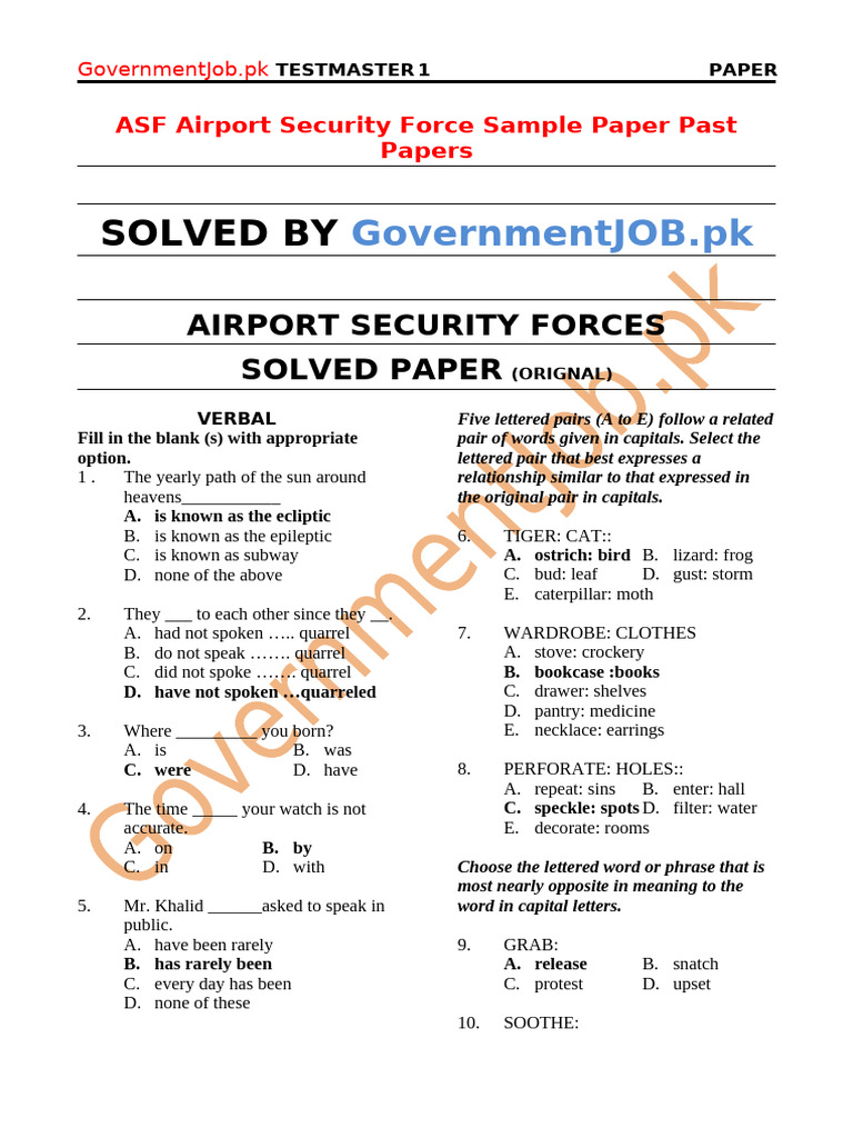 ASF Original Solved Papers 1 | PDF