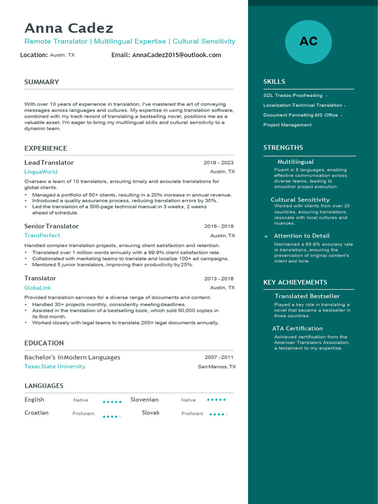 Anna Cadez Resume | PDF