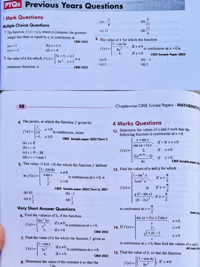 Differentiation Pyq | PDF