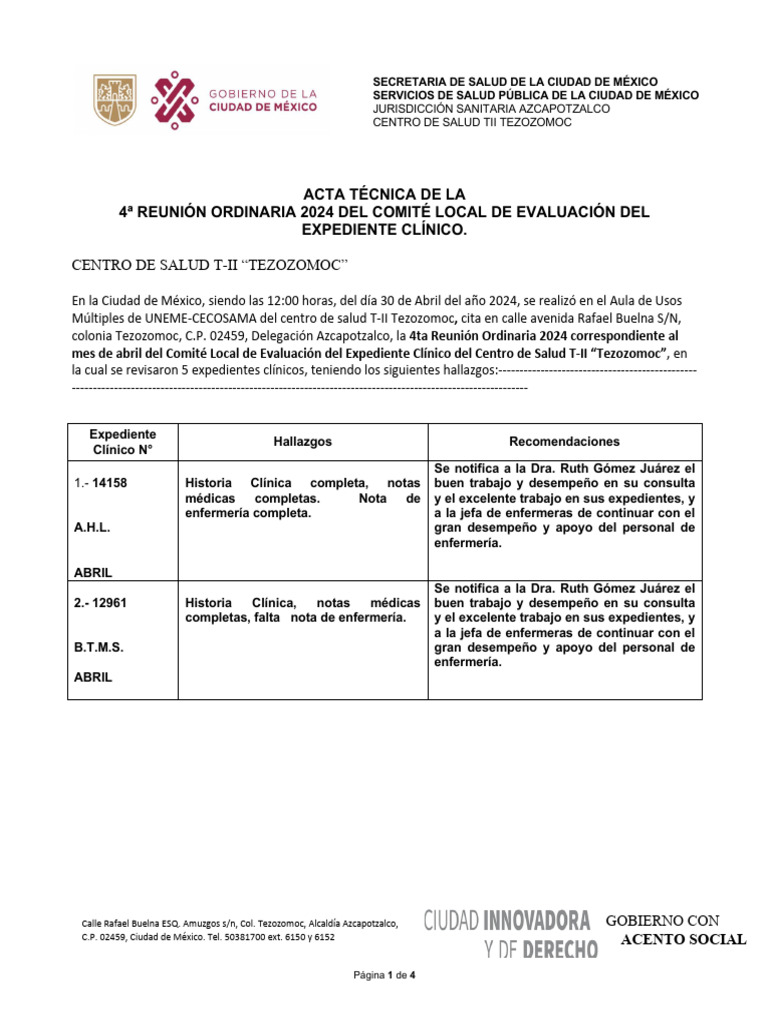 Minuta MECIC - ABRIL 2024 | PDF | Enfermería | Servicios públicos