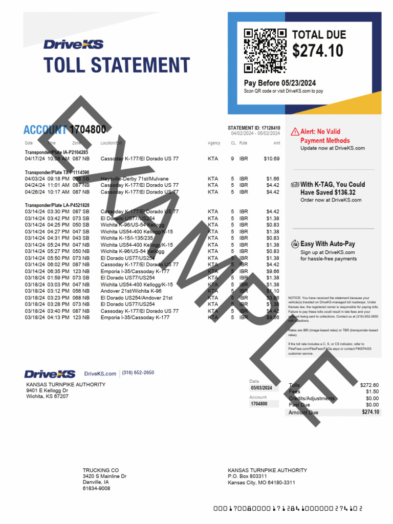 DriveKS Toll Statement Overview | PDF