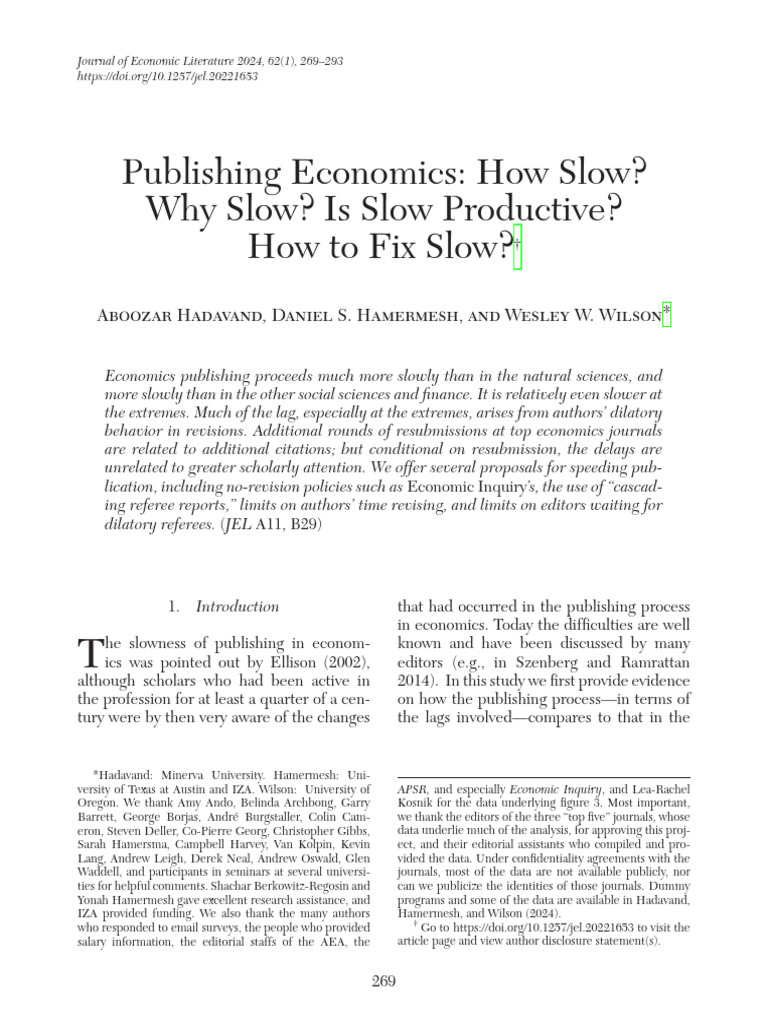 Hadavand Et Al 2024 Publishing Economics How Slow Why Slow Is Slow ...