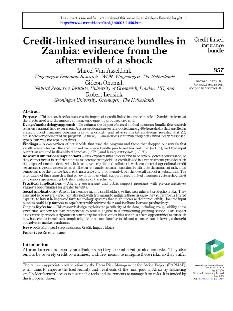 Impact of Credit-Linked Insurance in Zambia | PDF | Smallholding ...