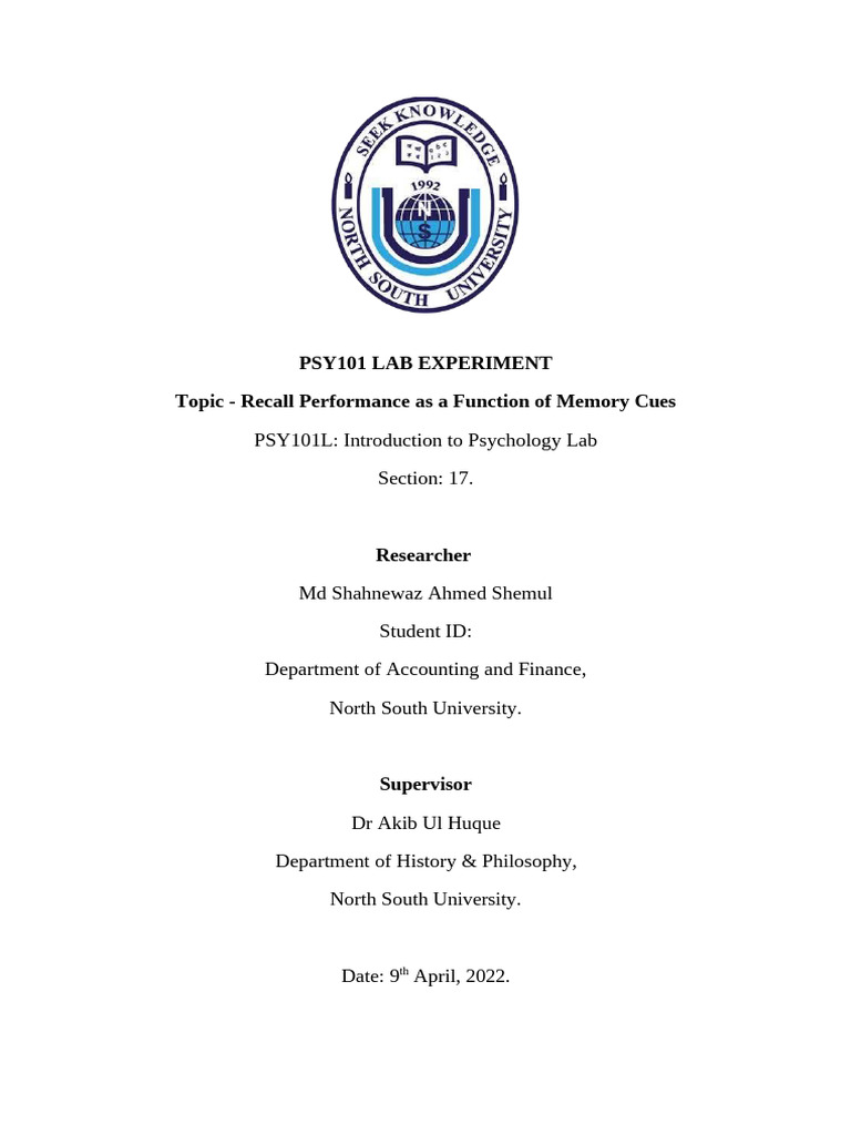 Psy101 Lab Report 1 | PDF | Recall (Memory) | Science & Mathematics