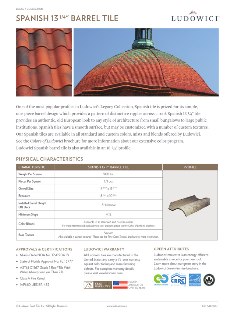 Ludowici LRT-518-Spanish-13-Clay-Roof-Tile-1017 | PDF
