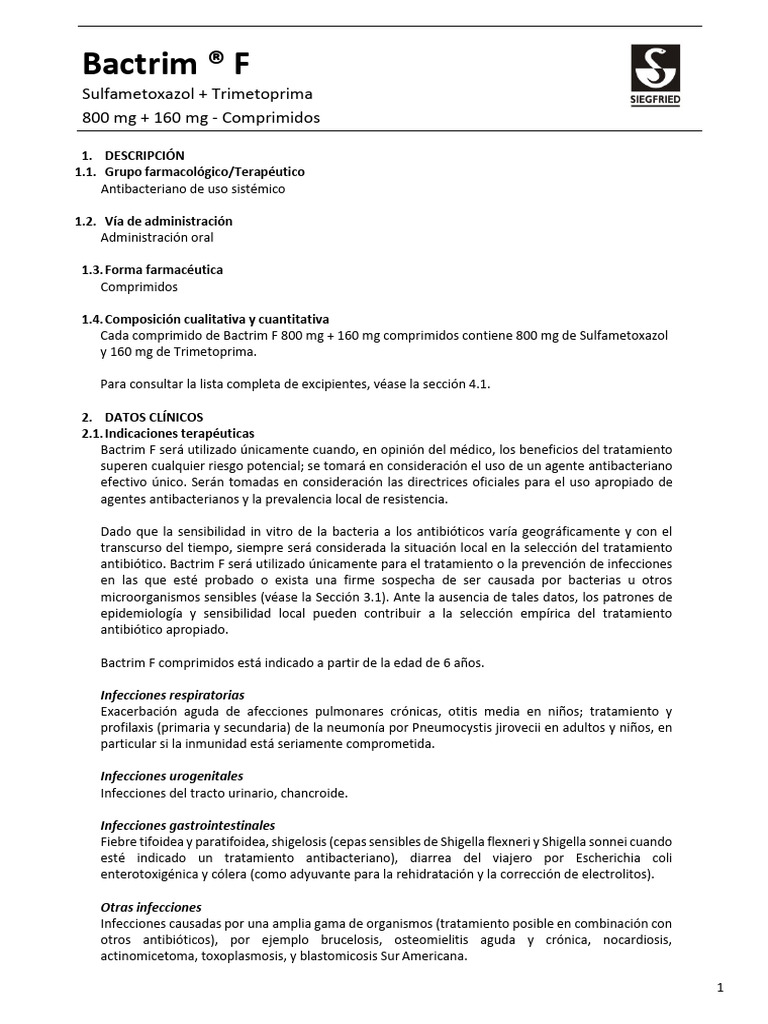 Bactrim F Comprimidos - Ficha Técnica | PDF