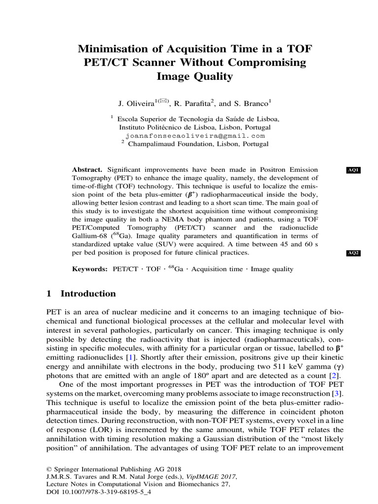Minimisation of Acquisition Time in A TOF PET/CT Scanner Without ...