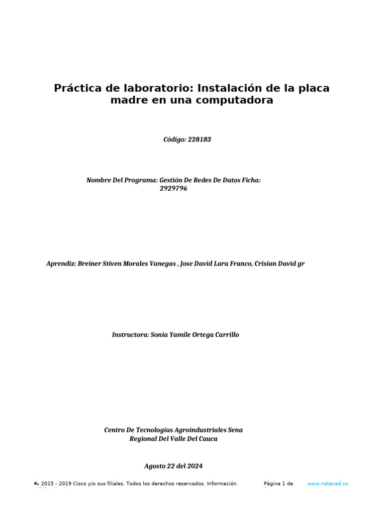 Práctica de Laboratorio Instalación de La Placa Madre en Una Computadora - 2.1.3.10 Lab ...