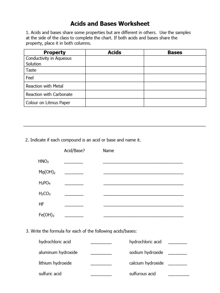 Acid - Base - Worksheet Updated | PDF | Technology & Engineering