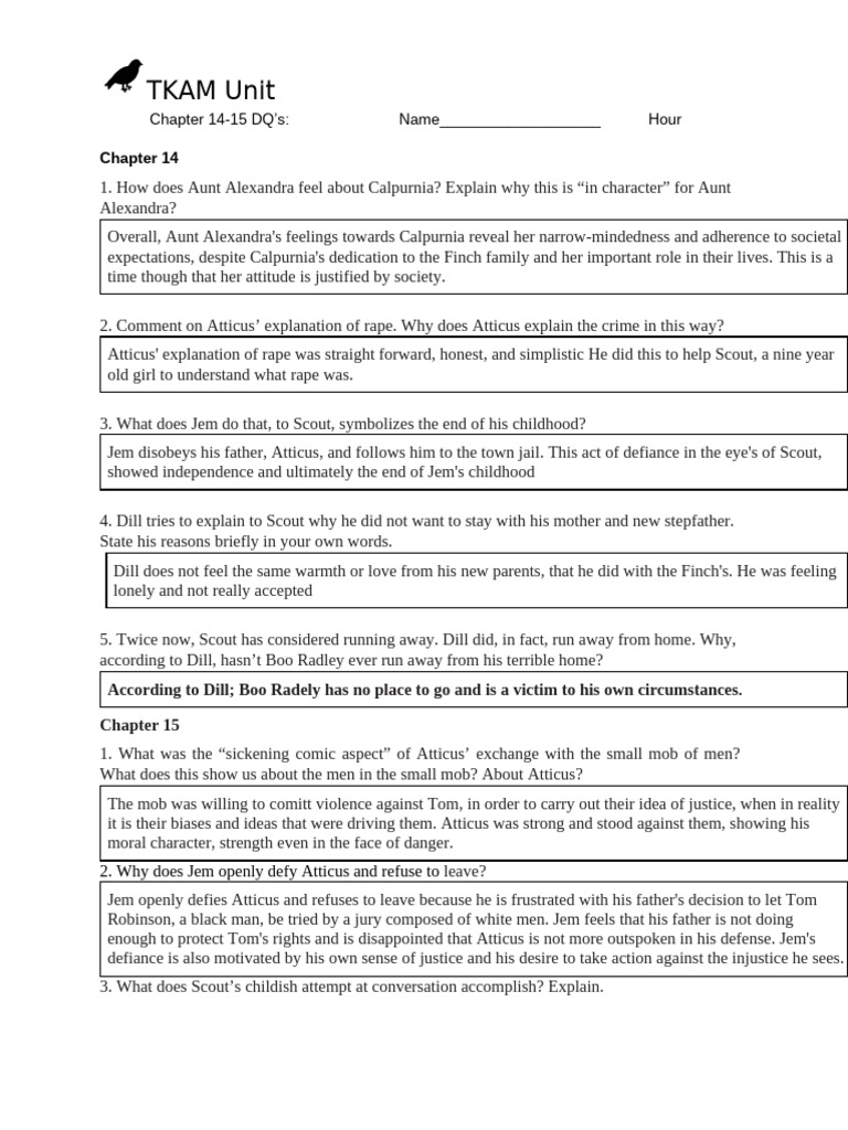 TKAM Chapters 14-15 DQs | PDF