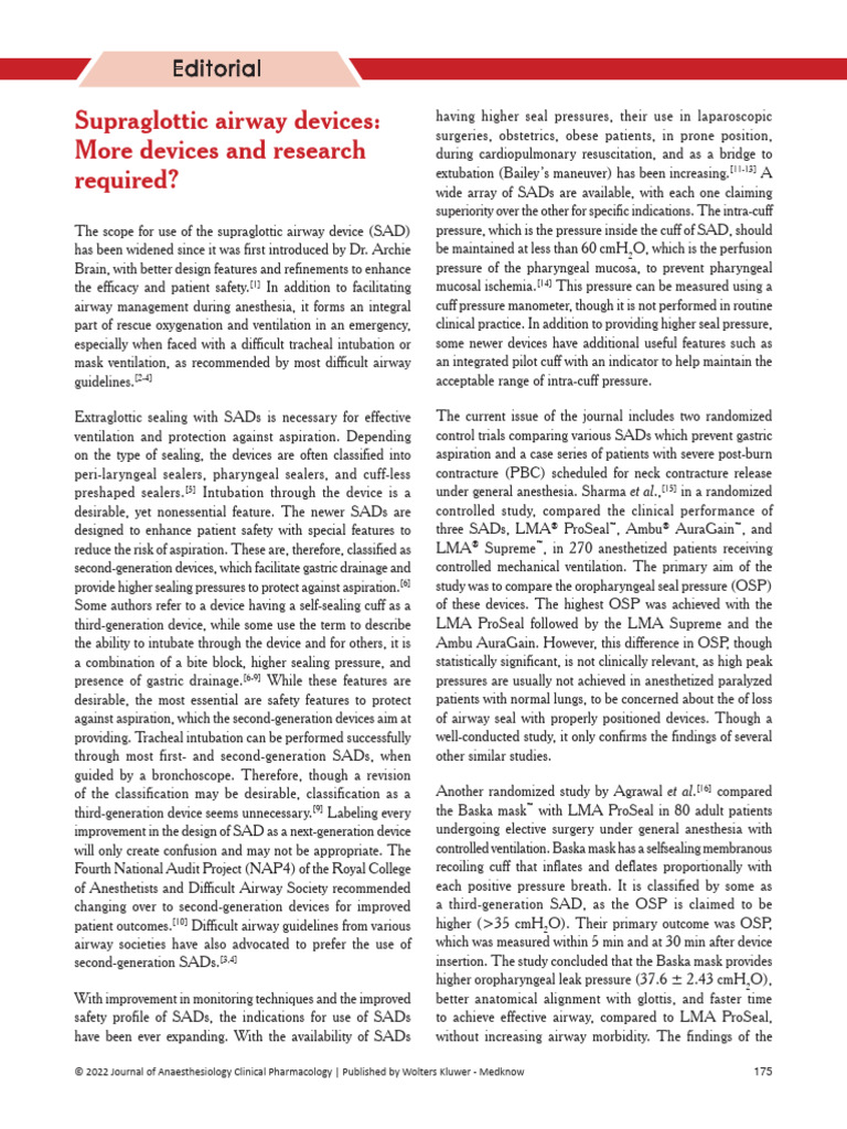Supraglottic Airway Devices More Devices And.1 | PDF