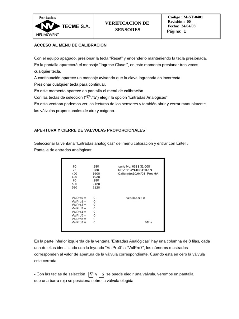 M-ST-0401-Rev00-VERIFICACION DE SENSORES | PDF