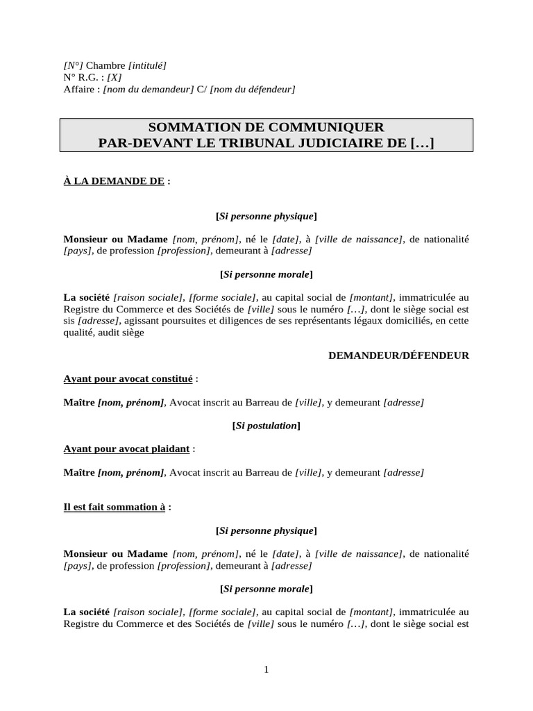 Sommation de Communiquer | PDF