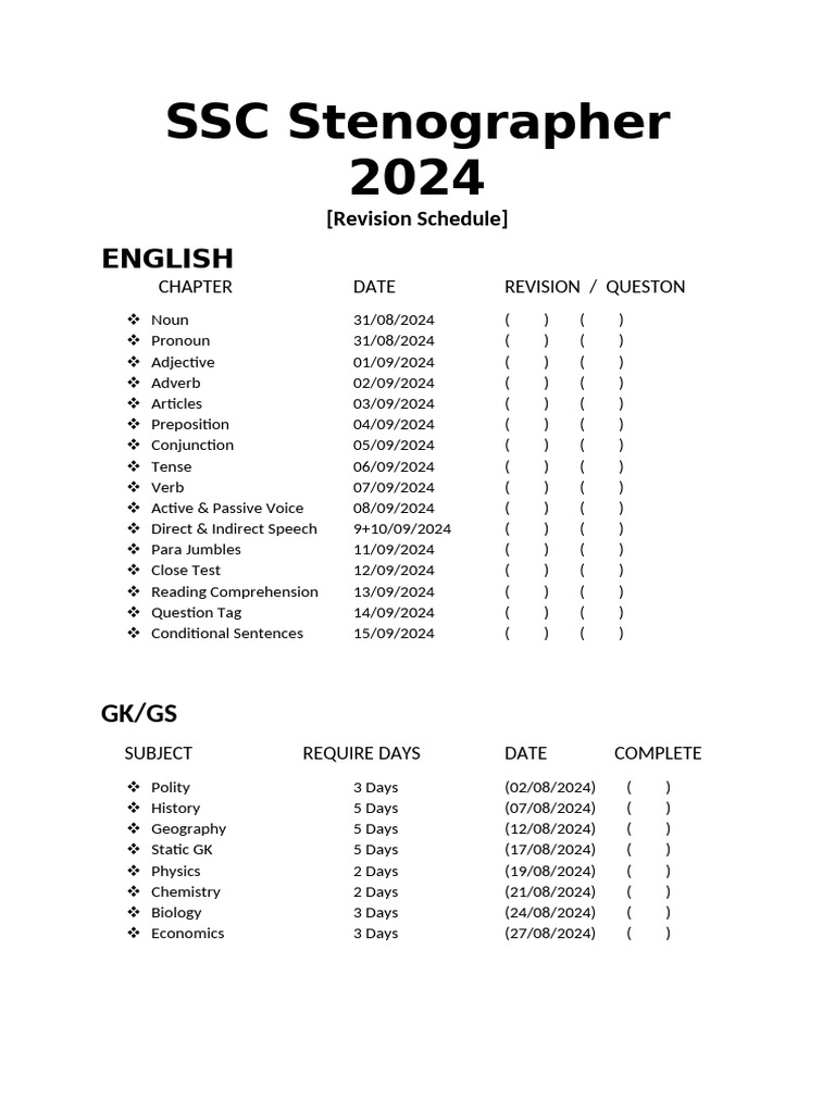 30 Days Plan SSC Steno | PDF