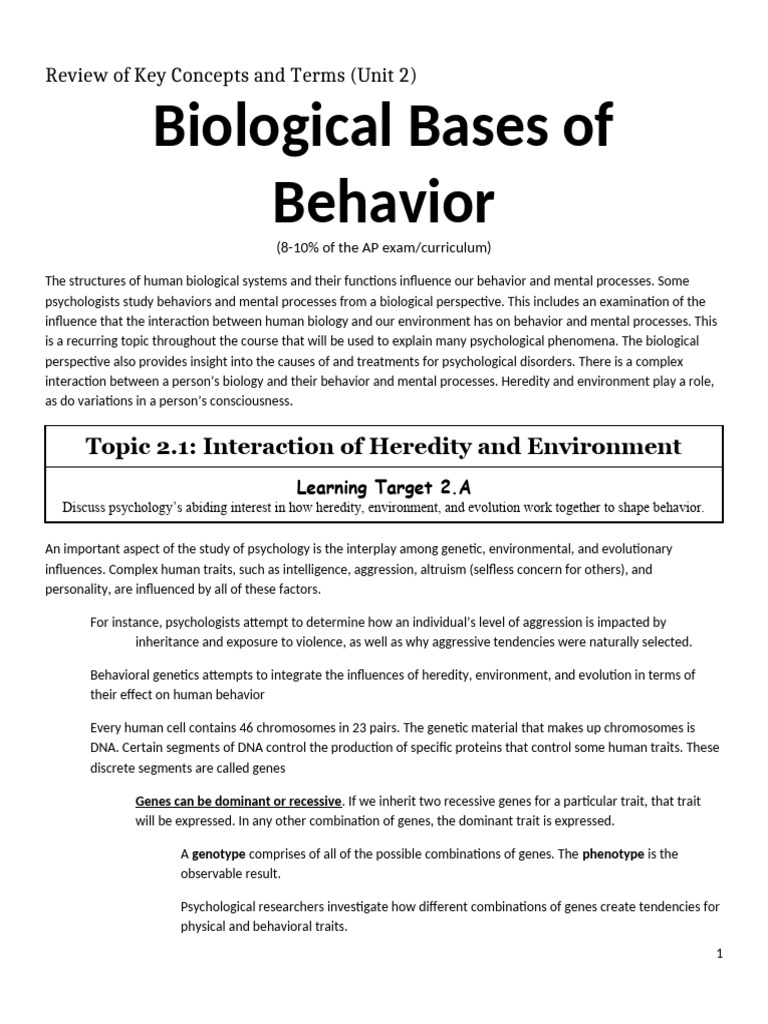 REVIEW (Unit 2) - Biological Bases of Behavior | PDF