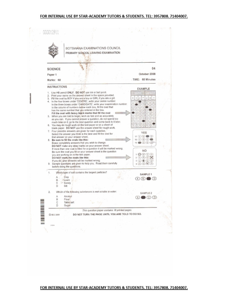 PSLE Science Paper 1 2008 | PDF