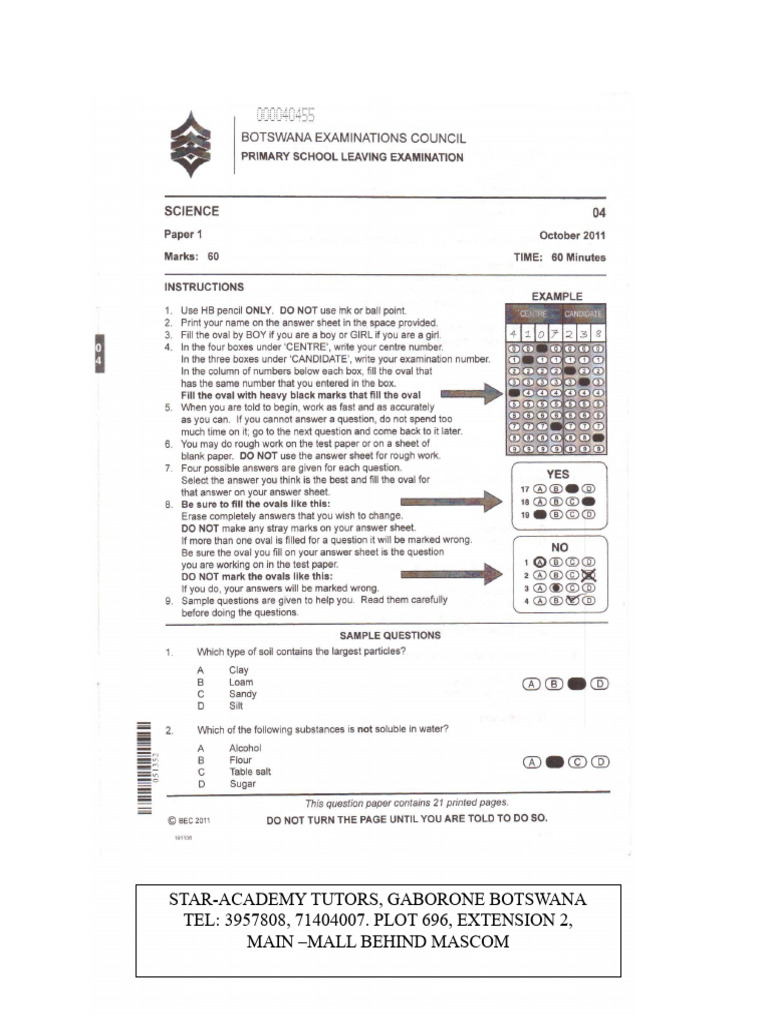 Psle Science Paper 1 2011 | PDF