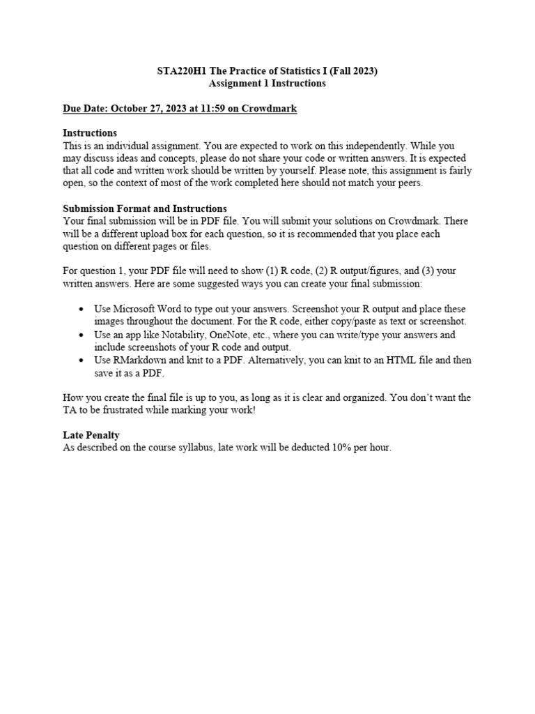 Assignment 1 Instructions | PDF