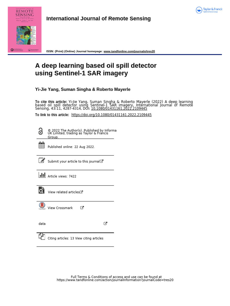 A Deep Learning Based Oil Spill Detector Using Sentinel-1 SAR Imagery | PDF