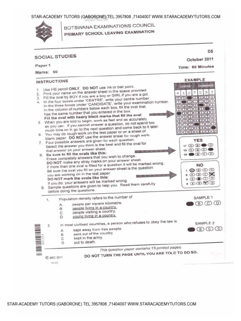 Social Studies Paper 1 2011OCTOBER (PSLE) | PDF