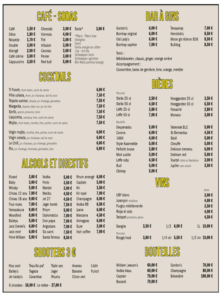 Tarifs Boissons | PDF