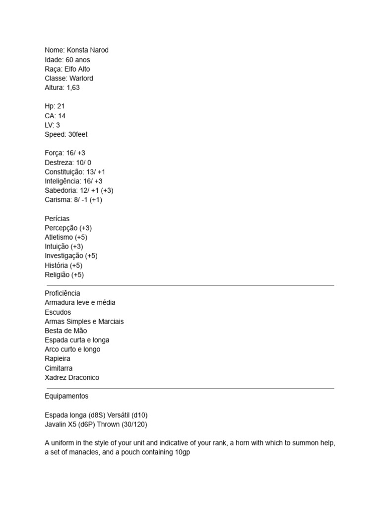 Ficha - Warlord | PDF