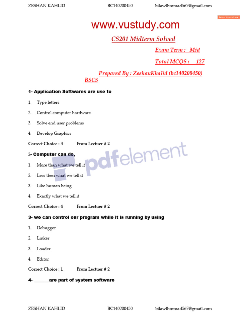 CS201 Midterm Solved MCQs With Reference by Zeshan Khalid | PDF