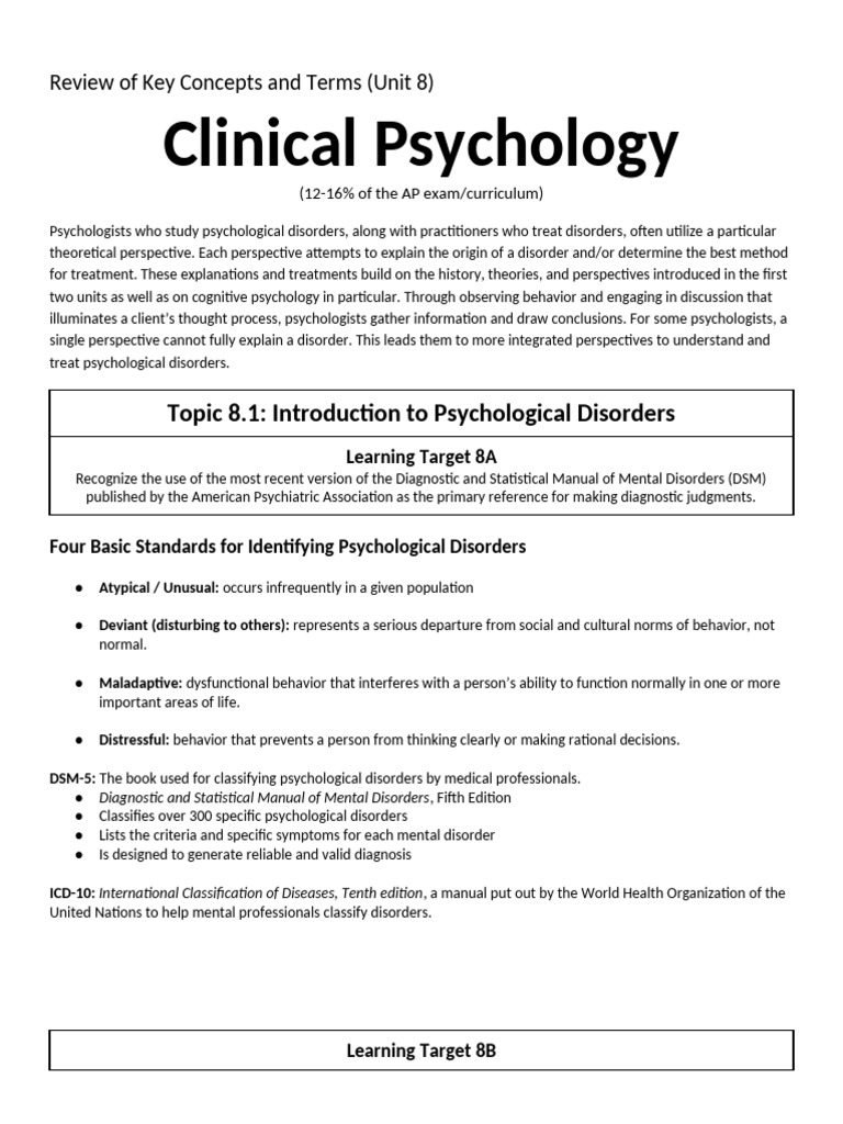 REVIEW (Unit 8) - Clinical Psychology | PDF