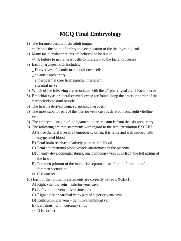MCQ Final Embryology Count | PDF