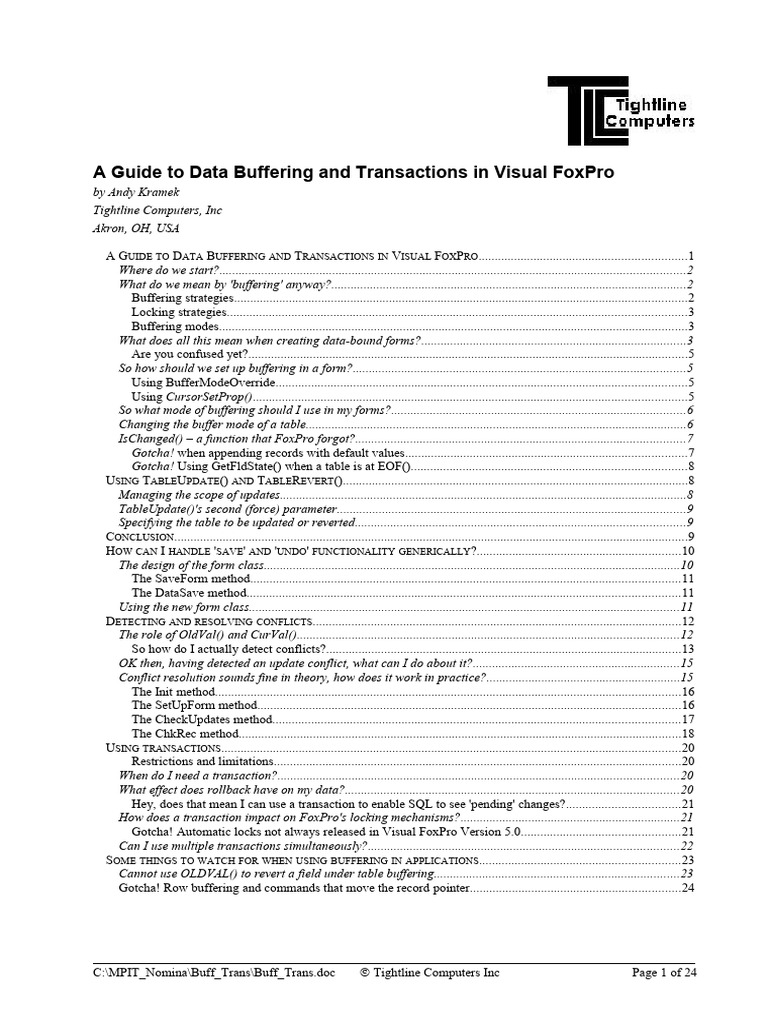 A Guide To Data Buffering and Transactions in Visual FoxPro | PDF