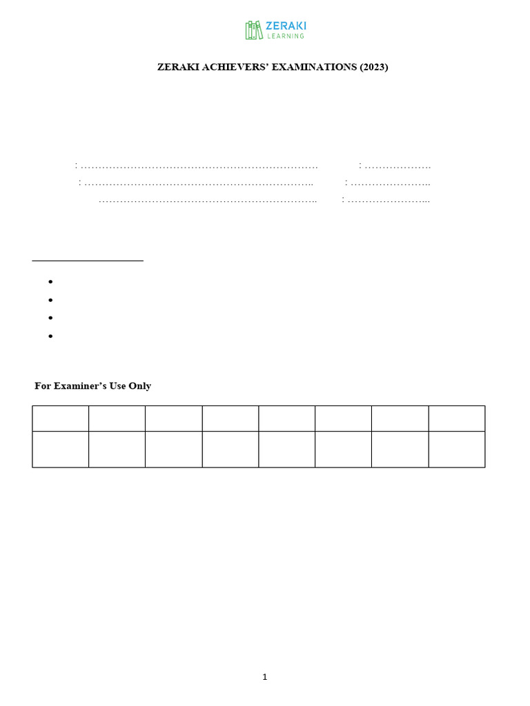 CRE Form 1 Question Paper Zeraki Achievers 11.0 - October 2023 | PDF