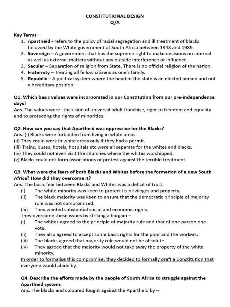 Constitutional Design Q&A Overview | PDF | Apartheid | Constitution