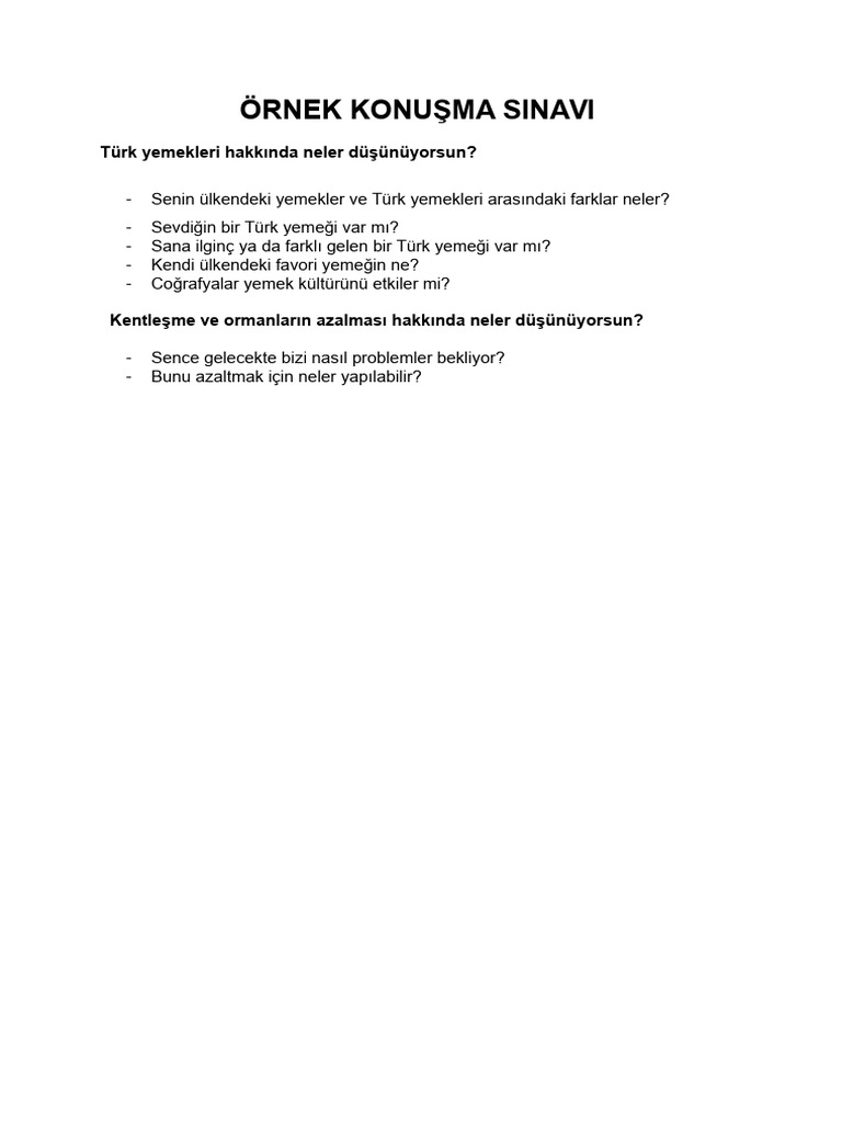 Tys Konusma Sinavi Ornegi 11062020 | PDF