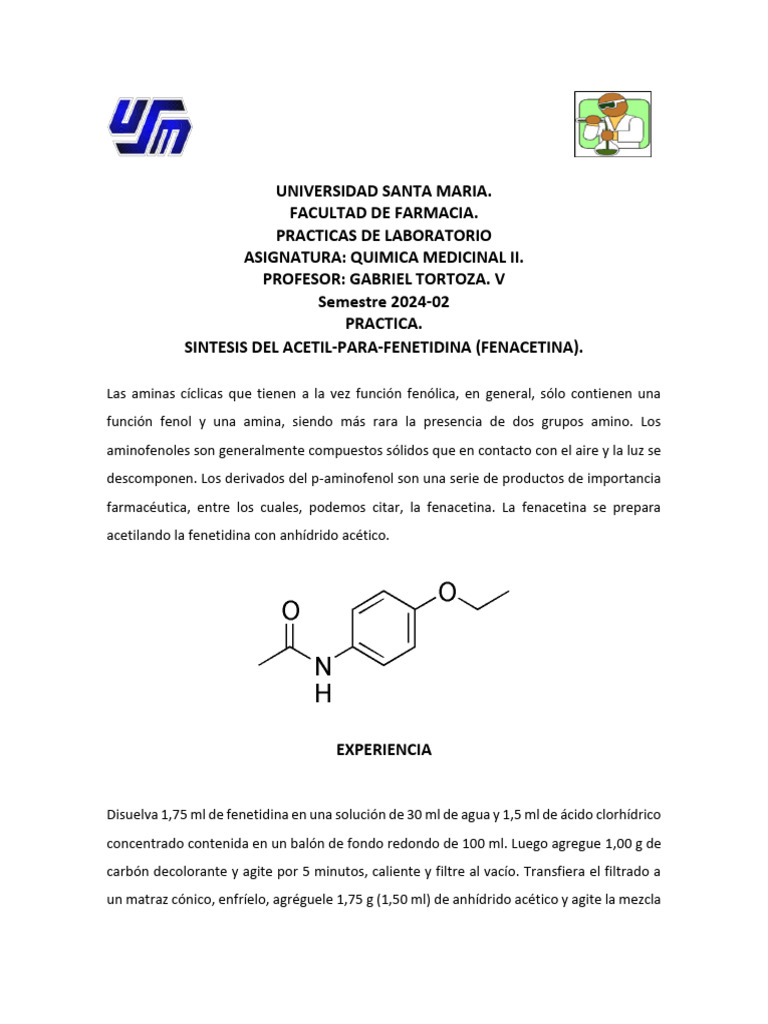 Practica. Sintesis Del Acetil-Para-Fenetidina (Fenacetina) - 2024-02 | PDF