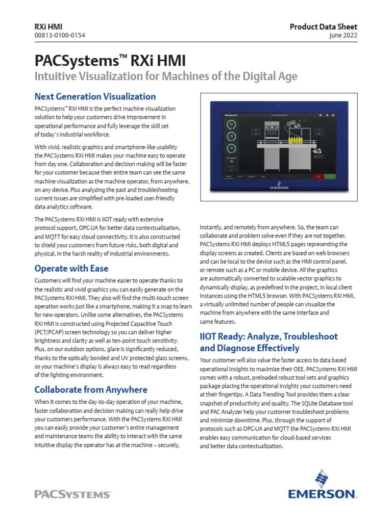 Product Data Sheet Pacsystems Rxi Hmi Pacsystems en 8015192 | PDF
