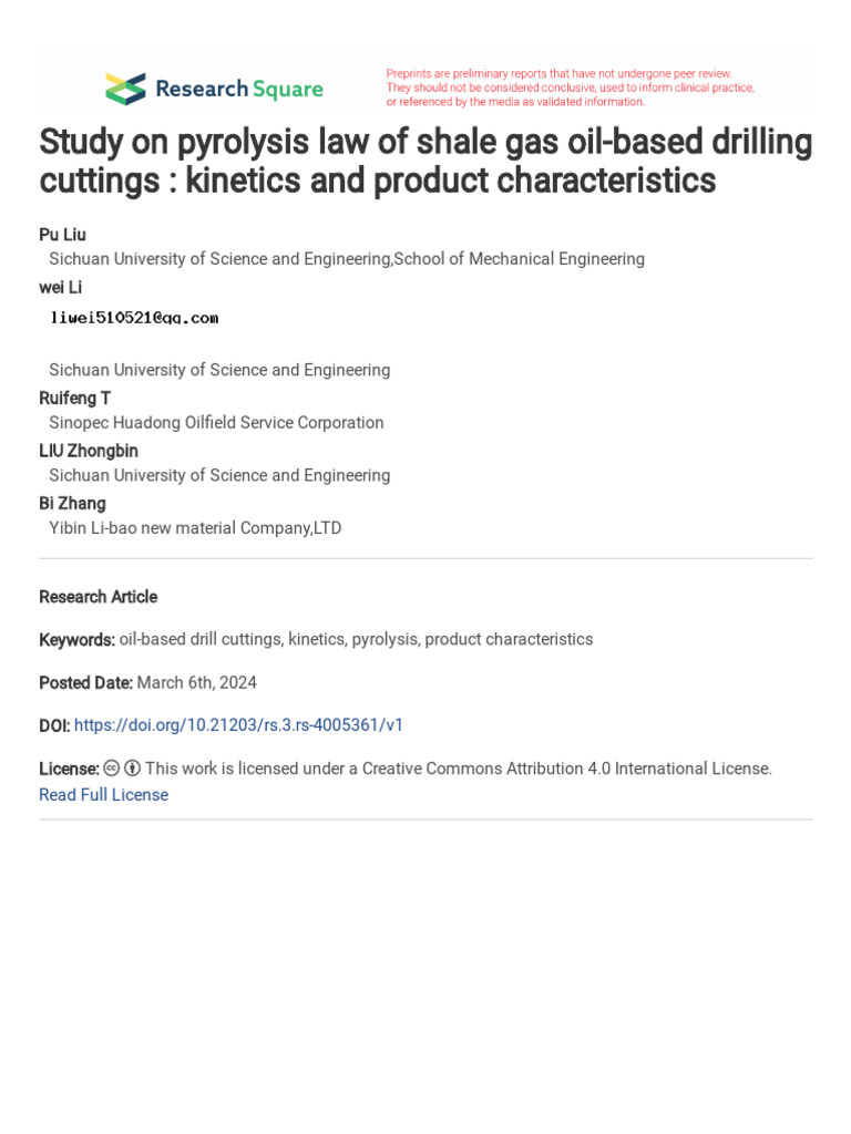 Study On Pyrolysis Law of Shale Gas Oil-Based Dril | PDF | Pyrolysis ...