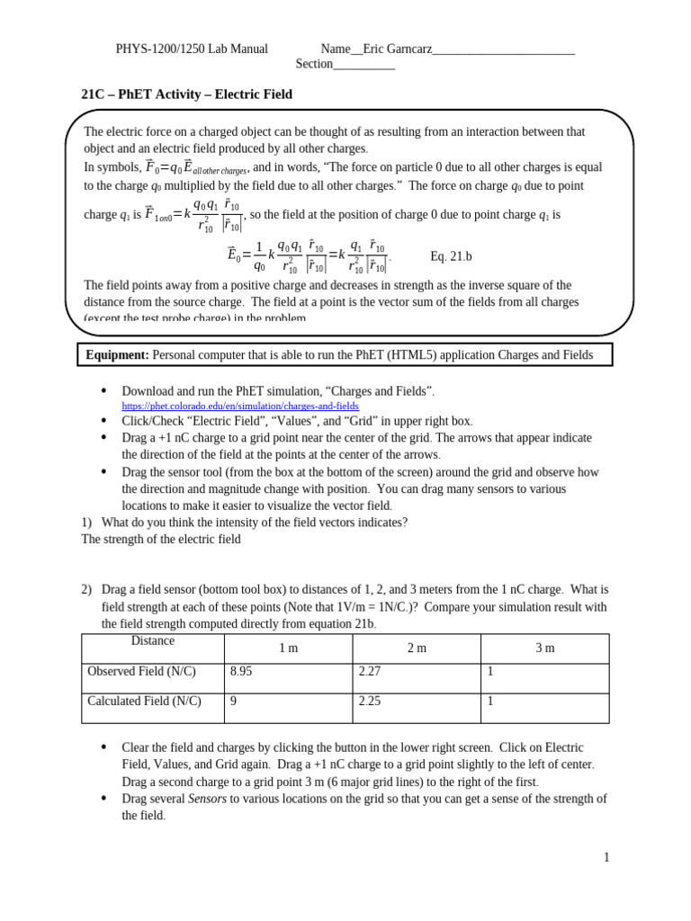 PHYS1200Spring2021 Class02 ElectricField | PDF