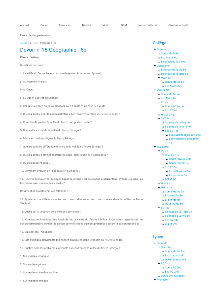 Devoir N°18 Géographie - 6e - Sunudaara | PDF