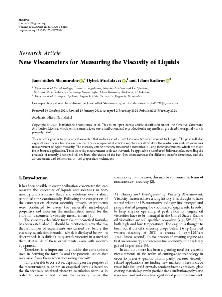 New Viscometers For Measuring The Viscosity of Liq | PDF | Viscosity ...