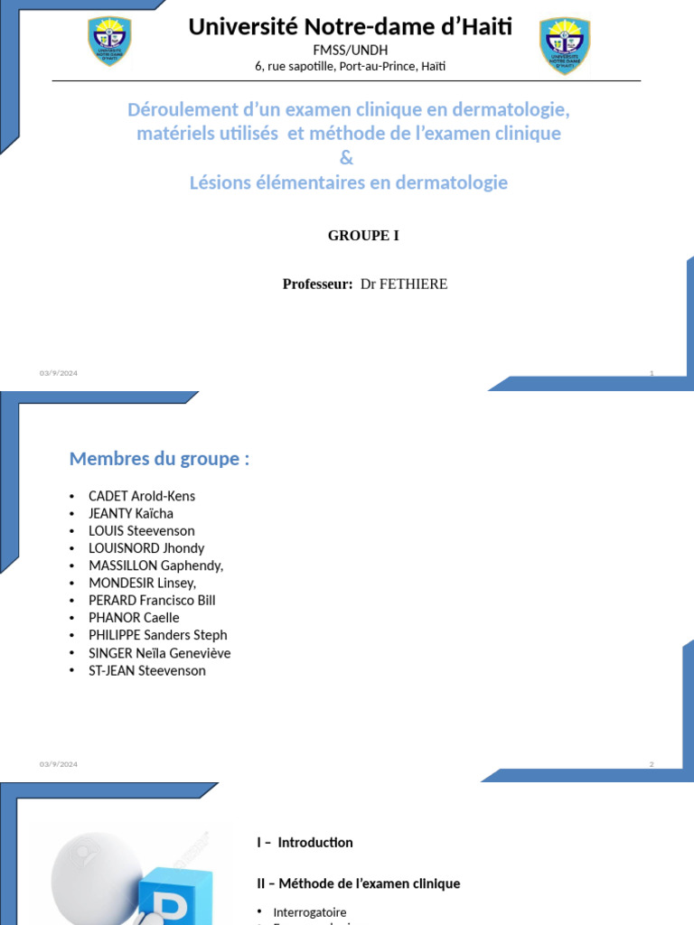 Deroulement de L'examen Clinique en Dermato. | PDF