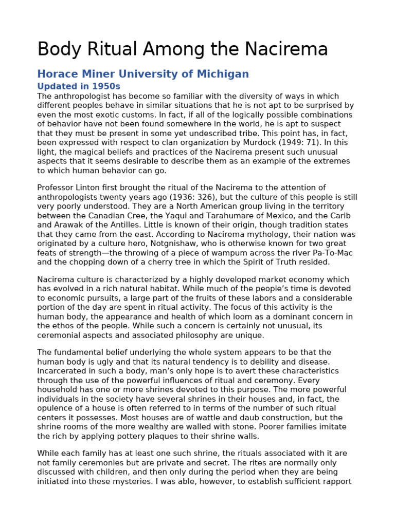 Body Ritual Among The Nacirema | PDF