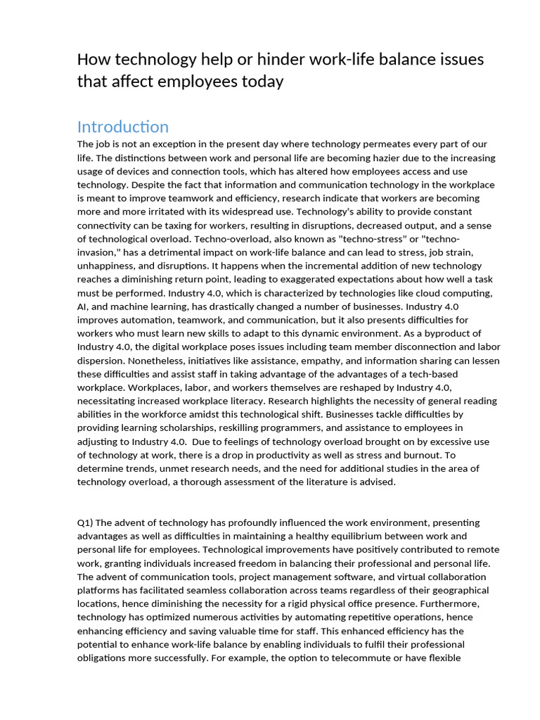 How Technology Help or Hinder Work MGT 101 | PDF