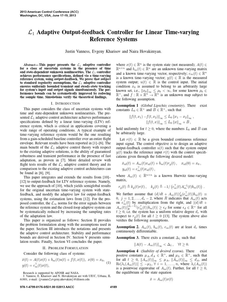 L1 Adaptive Output-Feedback Controller For Linear Time-Varying Reference Systems | PDF