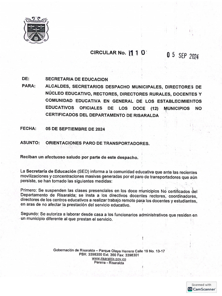 Circular 110 para Transportadores | PDF