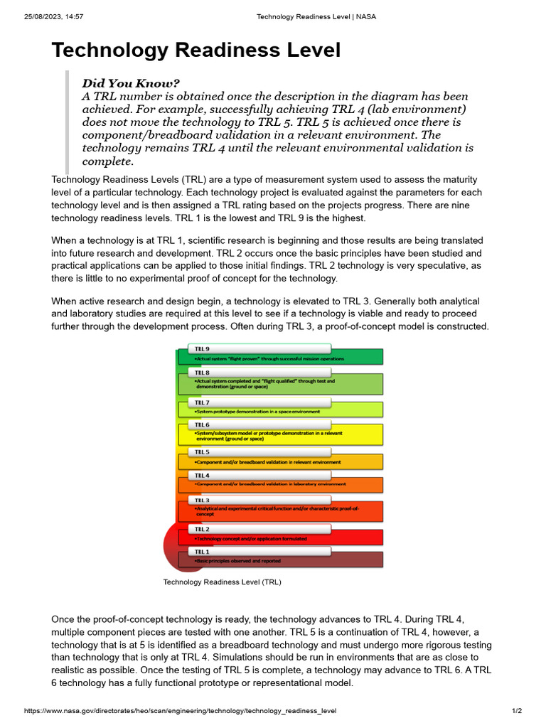 Technology Readiness Level _ NASA | PDF