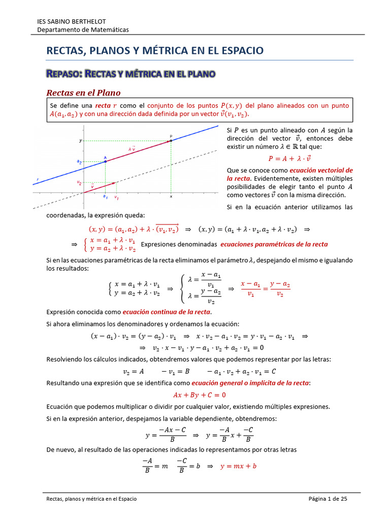 Rectas, Planos y Métrica en El Espacio. Apuntes - SAbino | PDF
